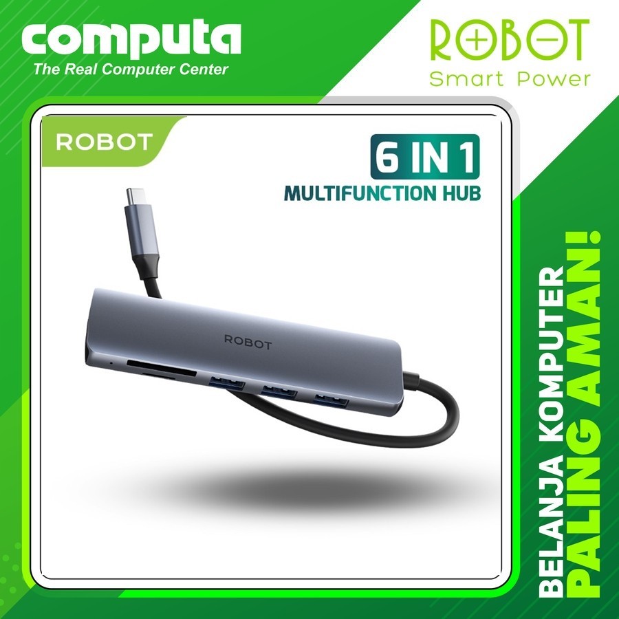 Jual ROBOT HT360 Multiport 6 in1 USB Type C Hub Adapter | Shopee Indonesia