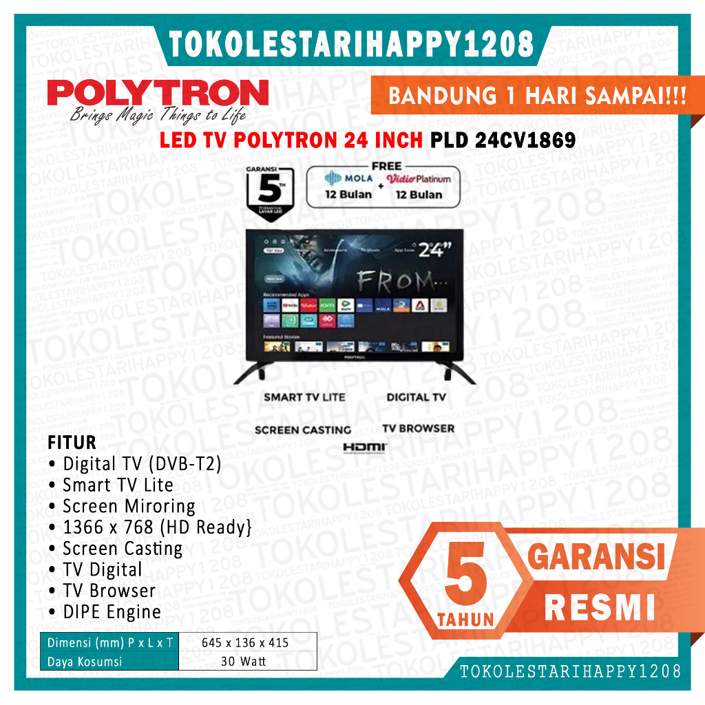 Jual LED TV Polytron SMART DIGITAL TV 24 inch PLD 24CV1869 | Shopee Indonesia