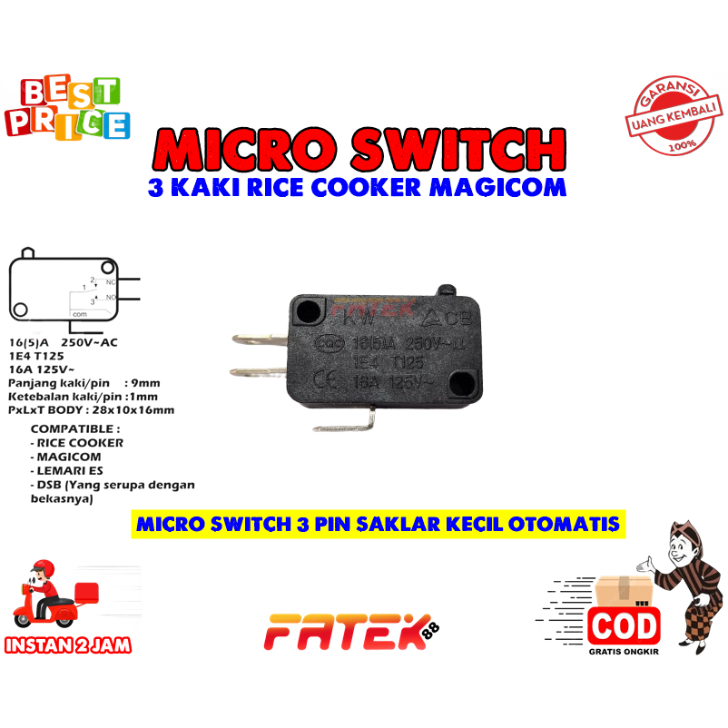 Jual MICRO SWITCH 3 PIN | 3 KAKI | TIGA KAKI RICE COOKER MAGICOM | SWIT SAKLAR KECIL OTOMATIS ...