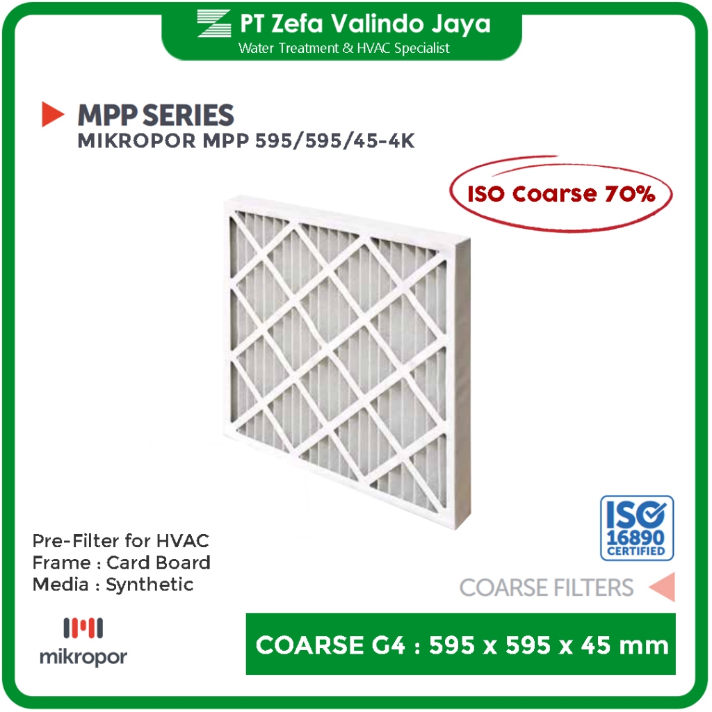 Jual PRE Filter Disposable G4 MIKROPOR 595 x 595 x 45 mm 24" 24" 2 ...