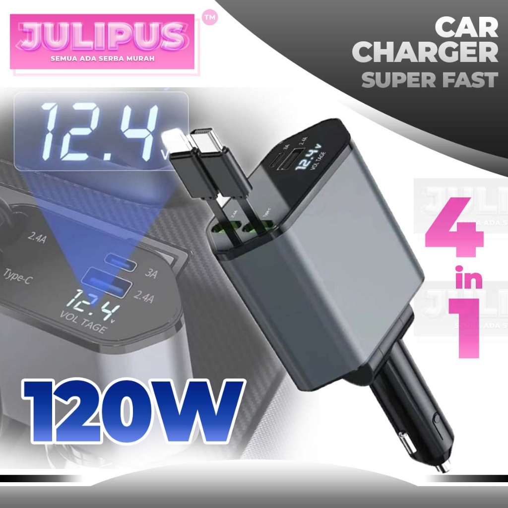 Jual Car Charger Super Fast Charging 120W Colokan Mobil 4 Ports USB ...