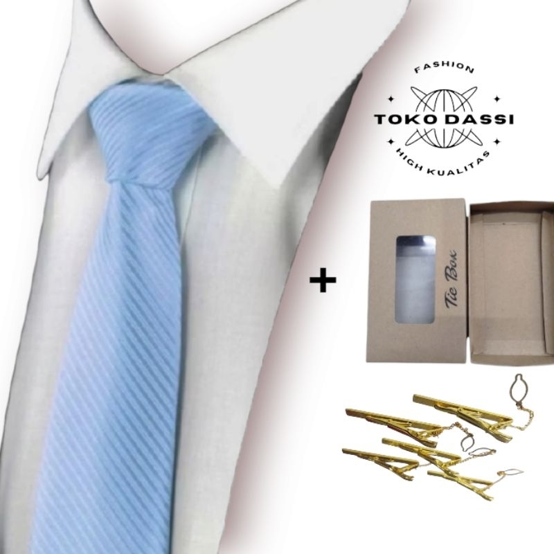 Jual dasi instan motif salur biru city/biru muda dasi+box+jepit dasi ...