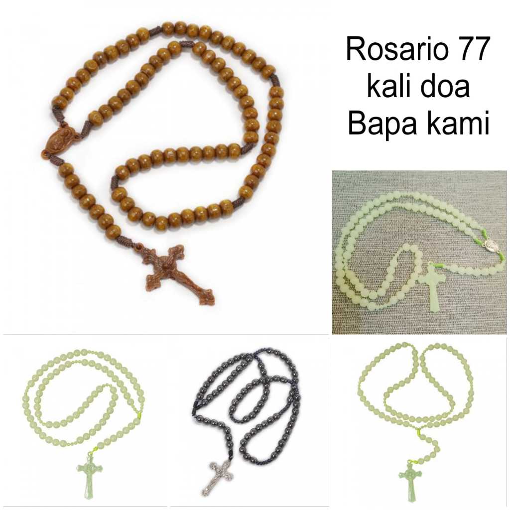 Jual Yeraya Kalung Rosario Bulat Fosfor Hijau Doff 77 Kali Bapa Kami 8mm Rosario Kayu 77 Kali ...