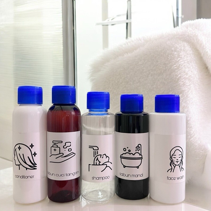 Jual botol 100ML TRAVEL SIZE STIKER GAMBAR KECIL TUTUP PUTAR BIRU ...