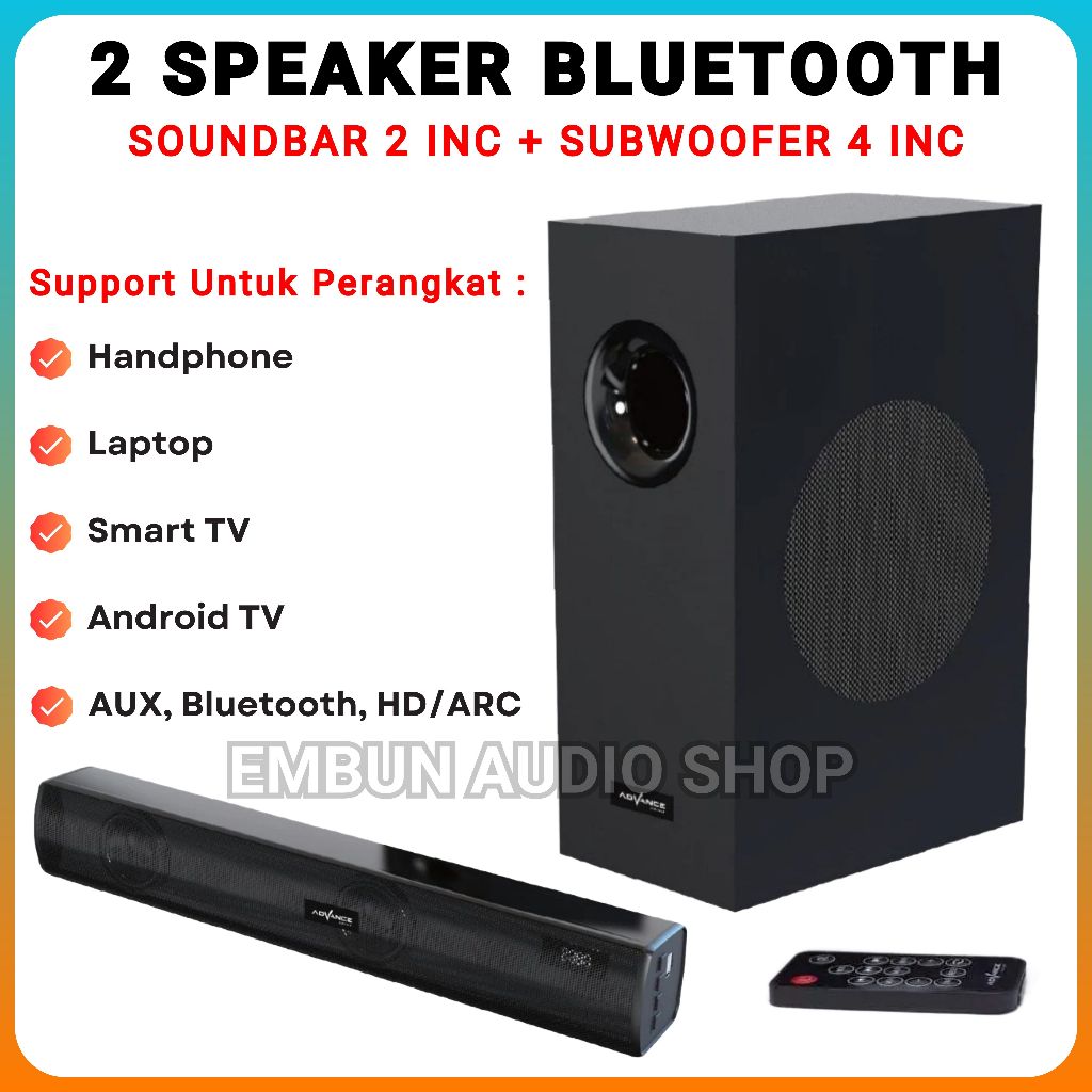 Jual 2pcs Speaker Bluetooth Soundbar TV + Subwoofer Home Theater ADVANCE SR-11 | Speaker ...