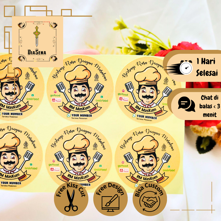 Jual 2-4 Diasena Stiker Print Warung Nasi Warnas Sticker Label Ruman ...
