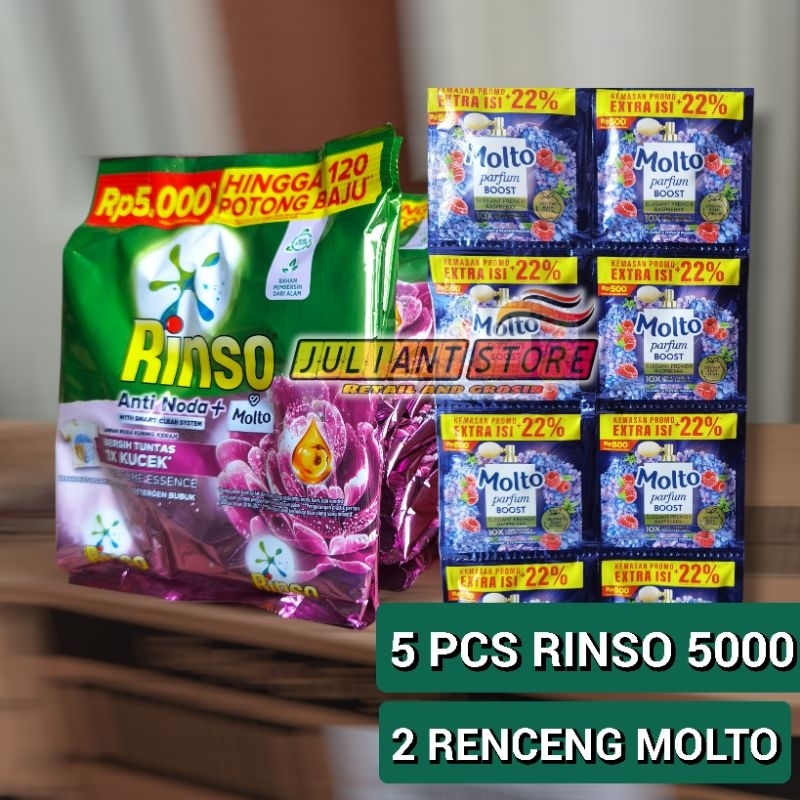 Jual Paket 5 Pcs Rinso 5000 + 24 Sachet Molto Bersih dan Wangi | Shopee ...