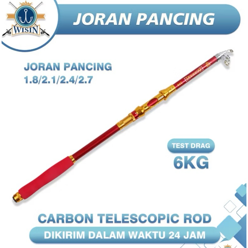Jual JORAN TELESKOPIK CARBON FIBRE CASTING POPPING JIGGING LAUT SUNGAI KOLAM PANJANG 2,7 METER ...