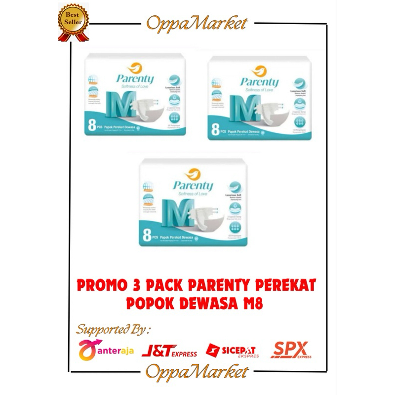 Jual ( PROMO 3 PACK ) Parenty Adult Diaper Tipe Perekat Popok Dewasa M8 ...