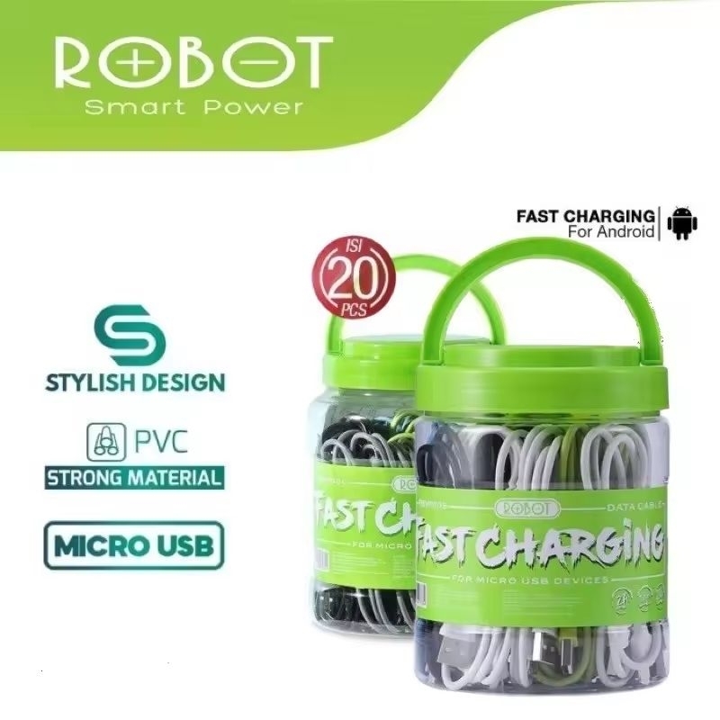 Jual Kabel Data ROBOT RBM100S 2A Micro USB 100cm (1 Toples isi 20 Pcs) | Shopee Indonesia