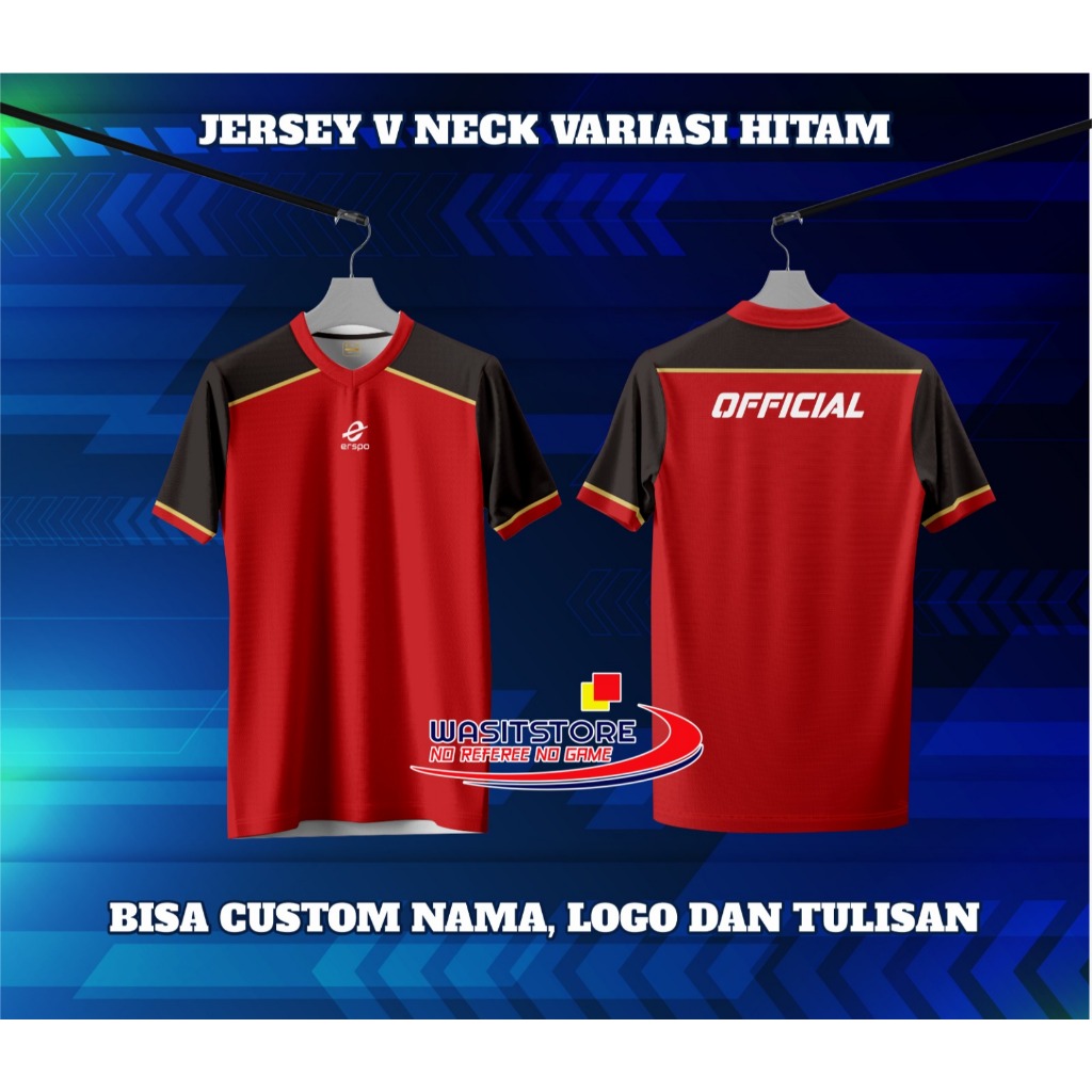 Jual JERSEY LATIHAN WASIT V NECK VARIASI HITAM CUSTOM (logo depan ERSPO ...