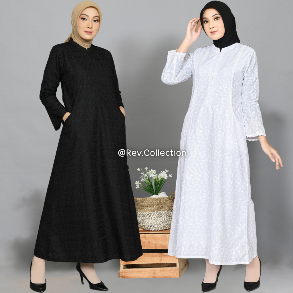 Jual REV - Gamis Hitam & Putih Full Bordir Busana Umroh Haji Gamis ...