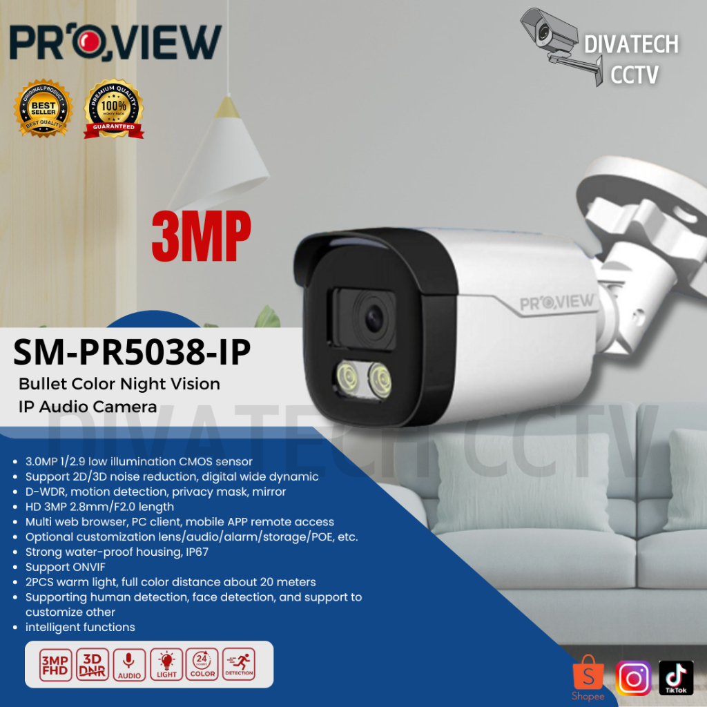 Jual PROVIEW SM-PR5038-IP Bullet Color Night Vision IP Audio Camera ...