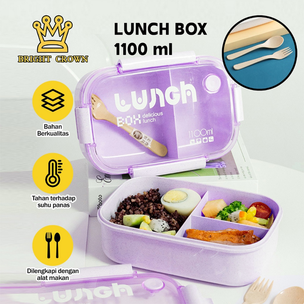 Jual Bright Crown Lunch Box 1100ML Kotak Bekal Makan 2 Sekat FREE ...
