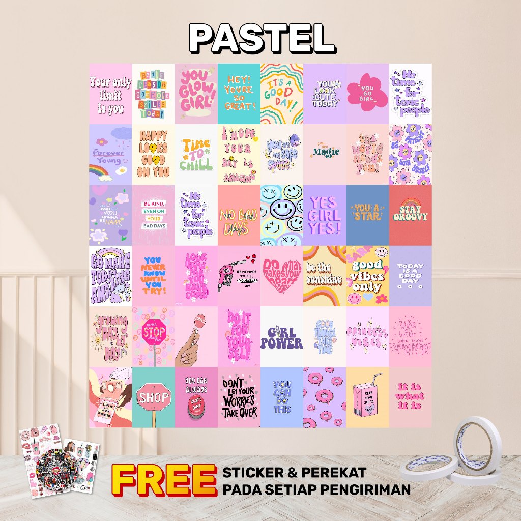 Jual Poster Dinding Aesthetic Bundle Pastel Quotes Isi 24/48 Poster ...