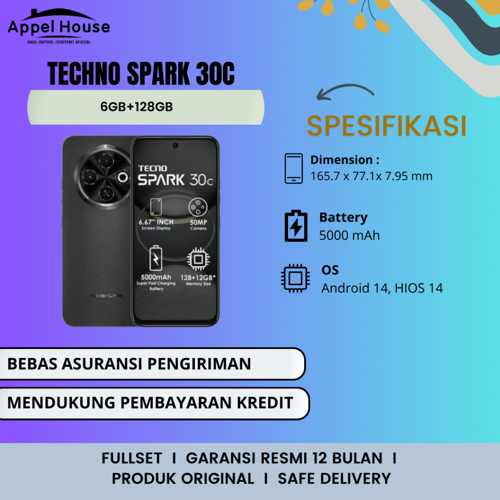 Jual TECHNO SPARK 30C BRAND NEW (6GB/128GB) GARANSI RESMI | Shopee ...