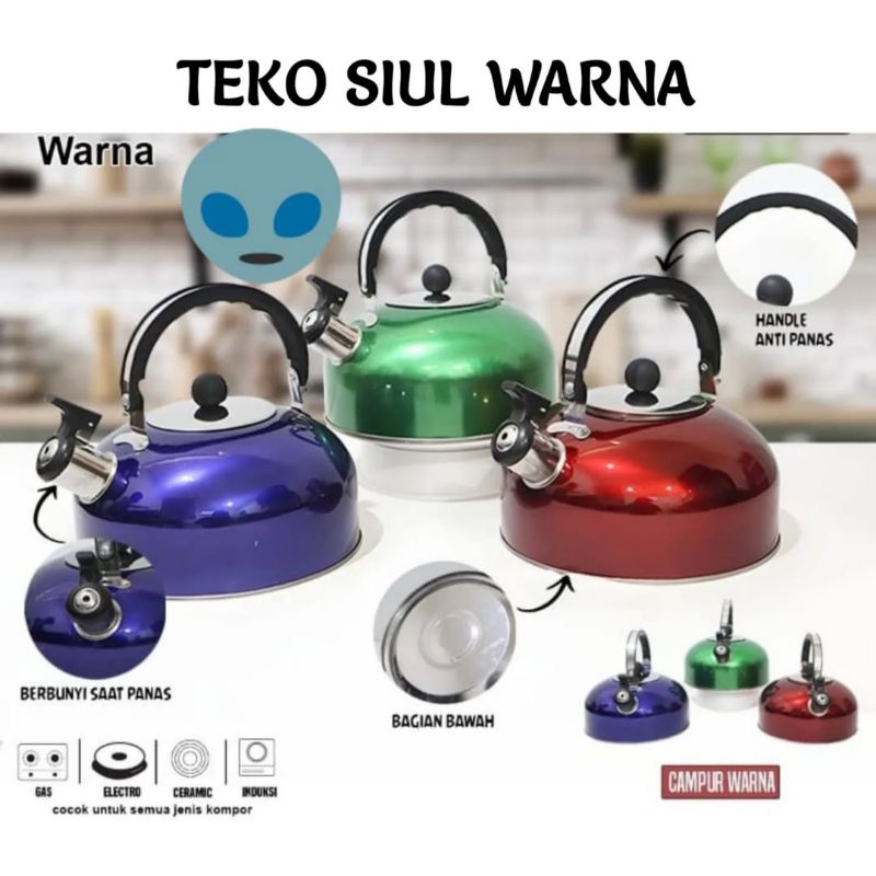 Jual NC - Teko Siul Warna 3 Liter Stainless steel - Teko Uap - Teko ...