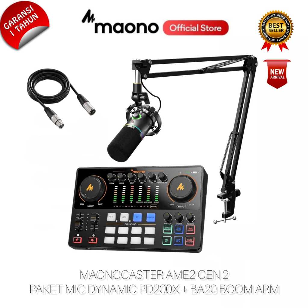 Jual MAONO AME2 G2 Mixer Audio Interface with Mic Dynamic PD200X for Podcast Recording Streaming ...