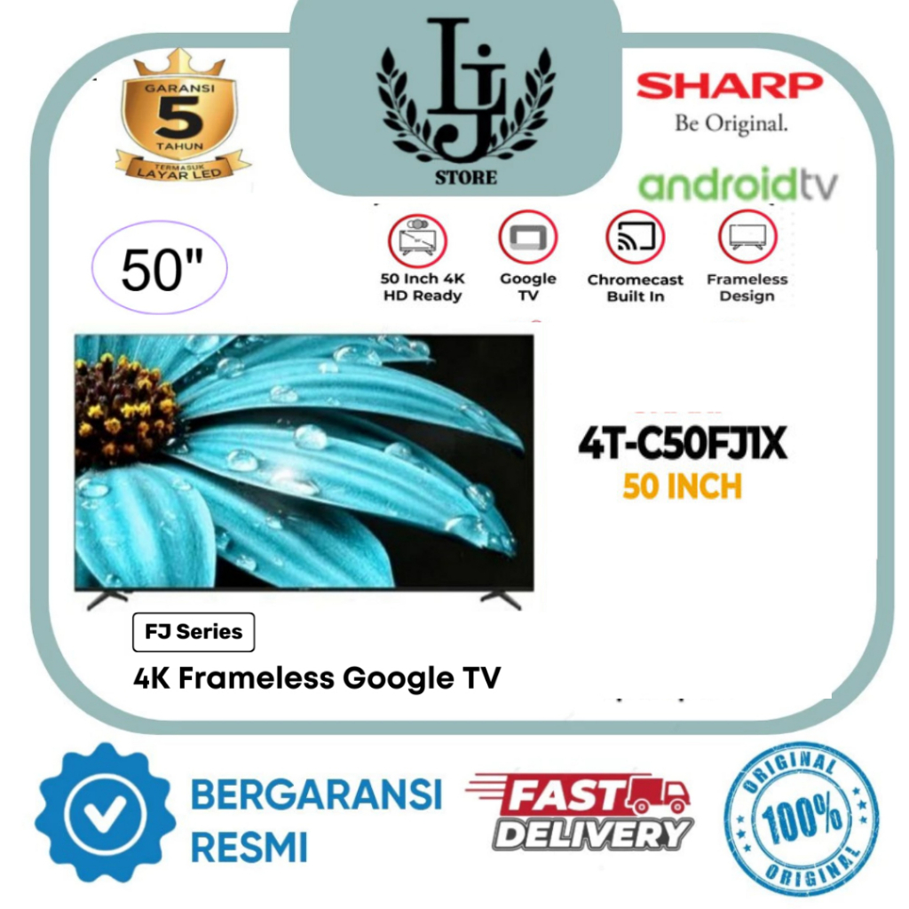 Jual TV LED Sharp Android 4T-C50FJ1X LED Sharp 50Inch Android TV UHD 4K ...