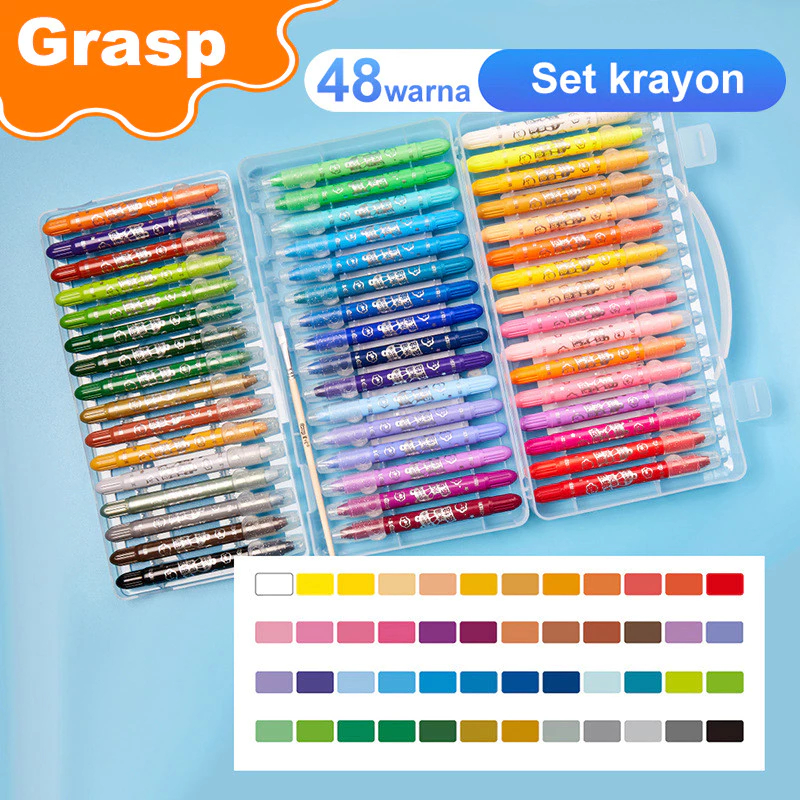 Jual 【Ready】Grasp Crayon Set 12/36/48 Warna Mata Sedang Silky Crayon ...
