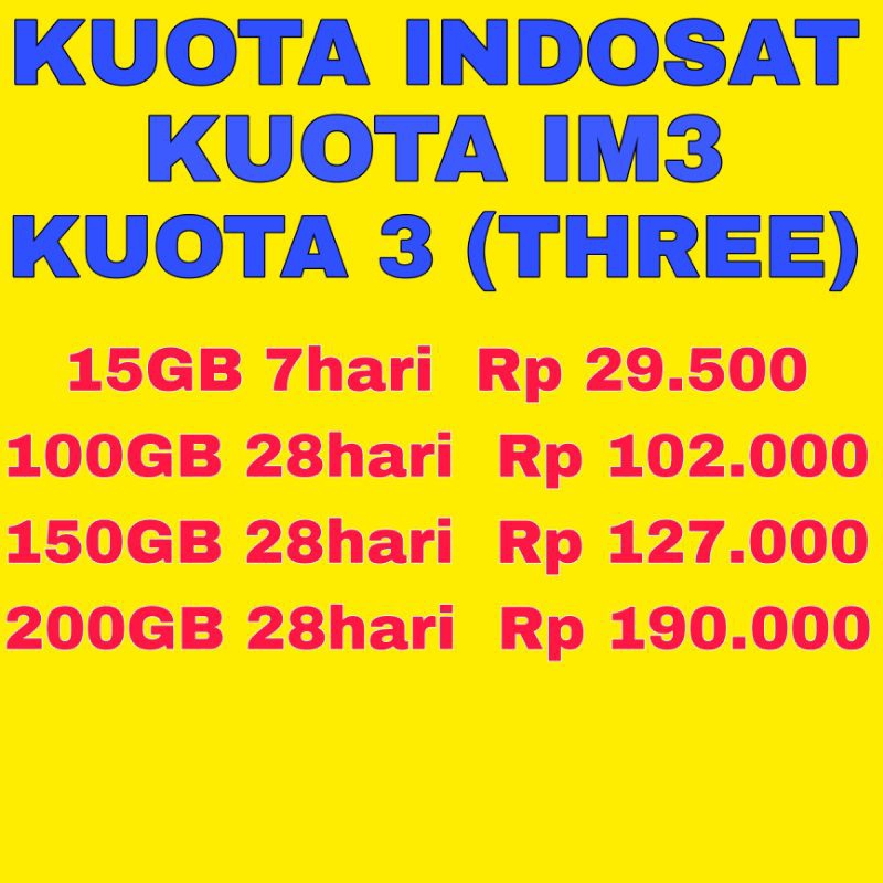 Jual kuota Indosat / kuota 3 / kuota tri / paket data Indosat / kuota ...