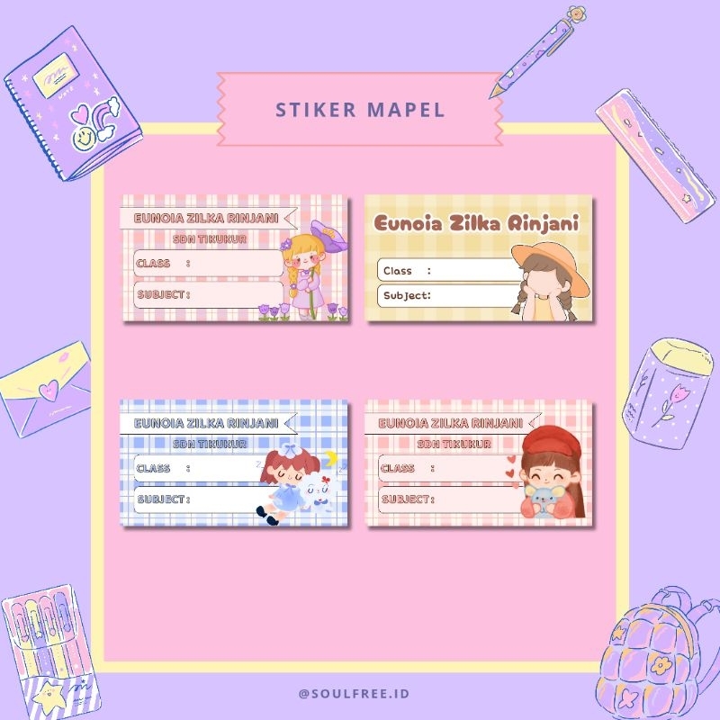 Jual stiker label mapel / stiker buku / stiker nama lucu / stiker mata ...