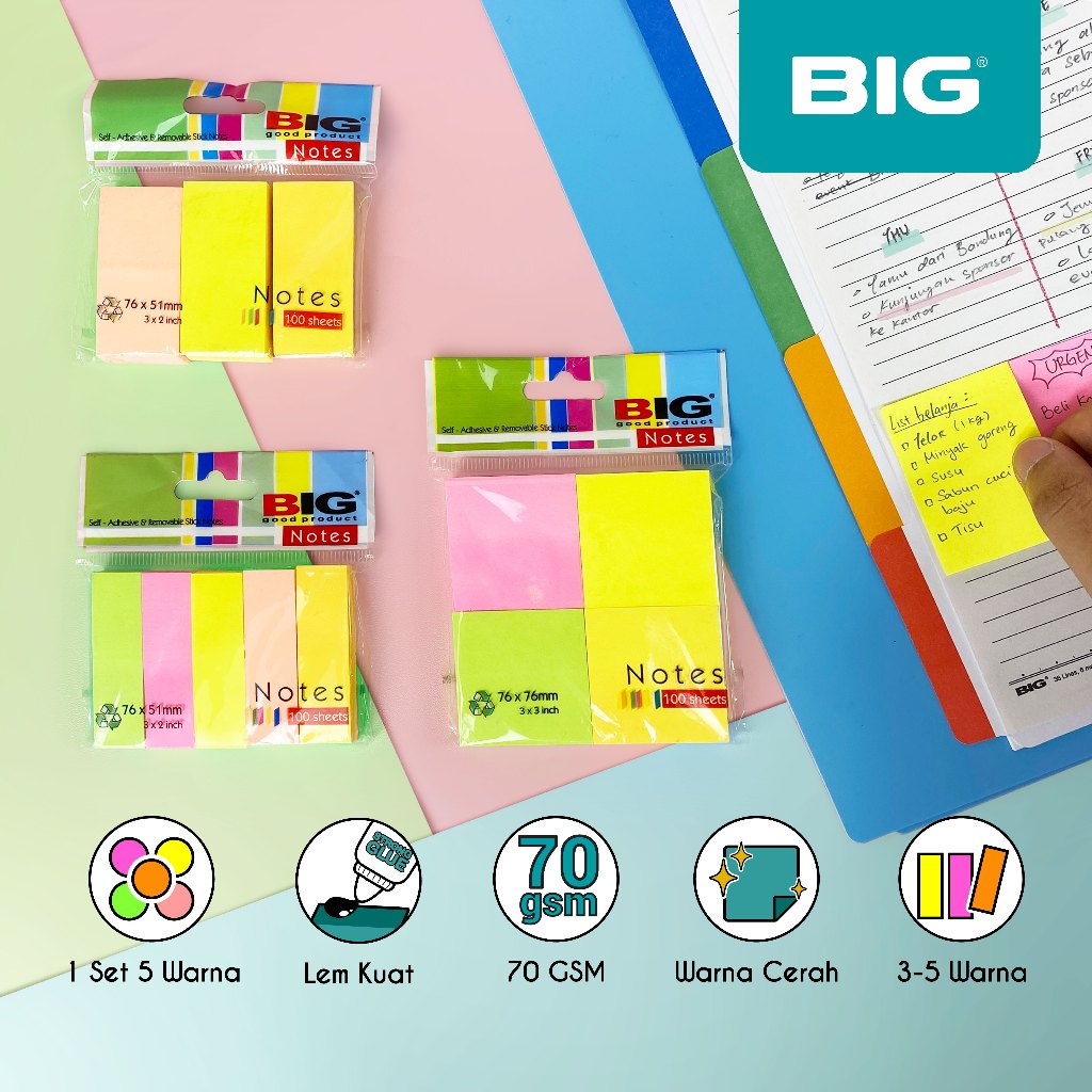Jual BIG Sticky Notes Warna/ Note Kertas/ Memo Tempel | Shopee Indonesia