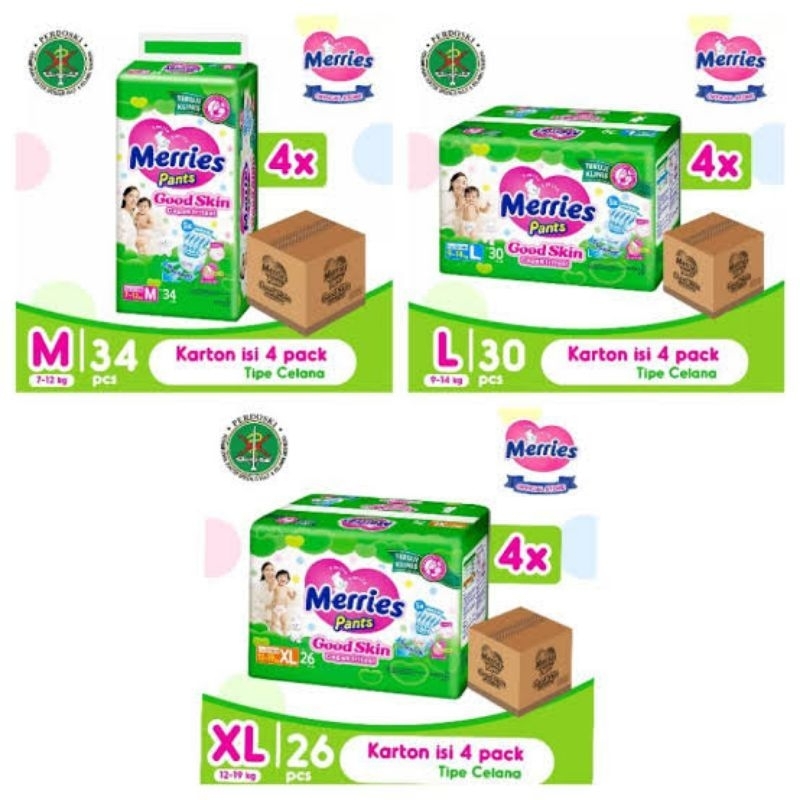 Jual Merries pants good skin size NBs/M/L/XL/XXL 1 karton ( 4 ball ...