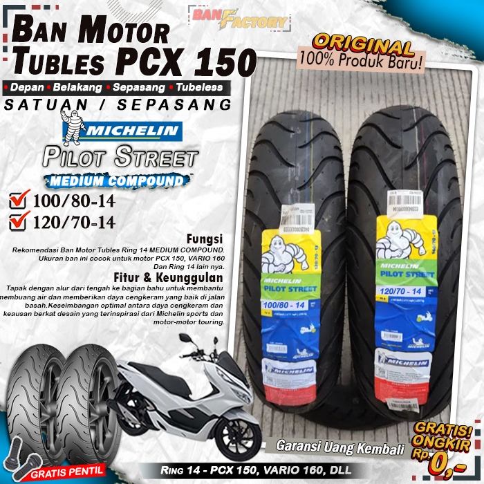 Jual Ban Motor PCX Michelin Pilot Street Ring 14 Tubles Ban Motor ...