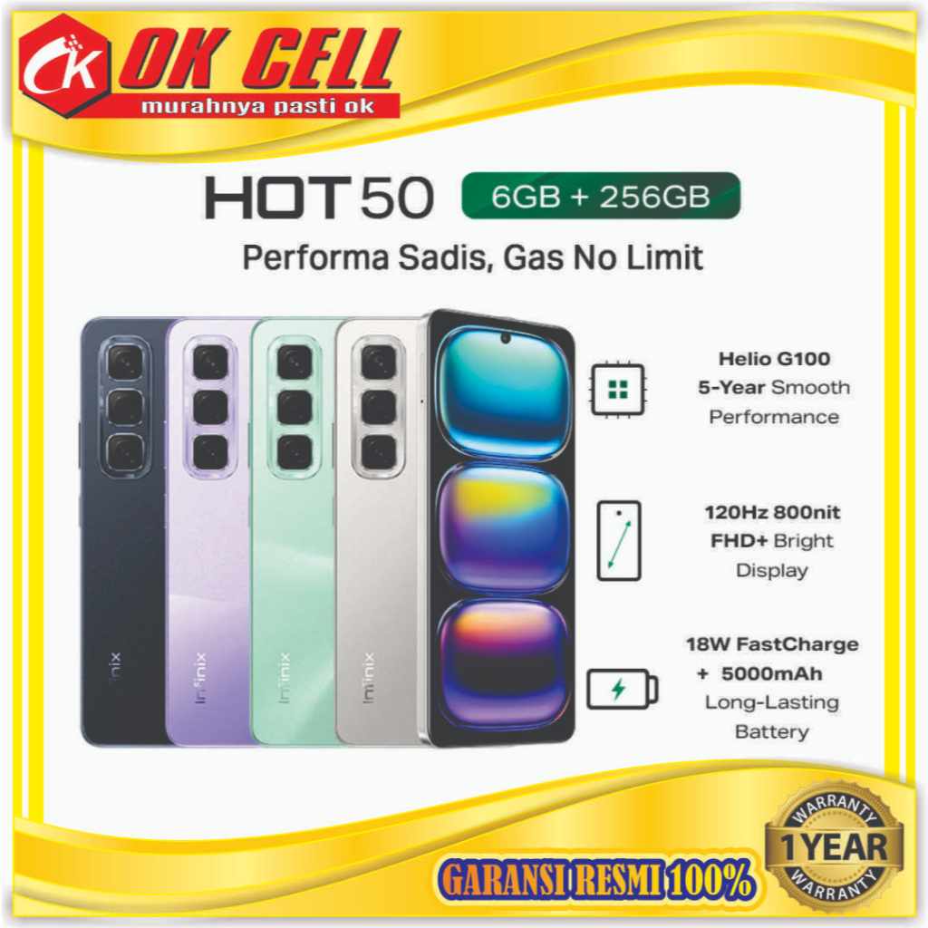 Jual Infinix Hot 50 6/256GB - Up to 12GB Extended RAM - Helio G100 - 6. ...
