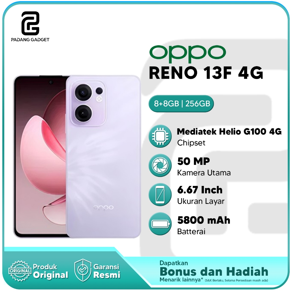 Jual Oppo Reno 13F 4G 8+8/256GB Hp Android Smartphone Original Garansi ...
