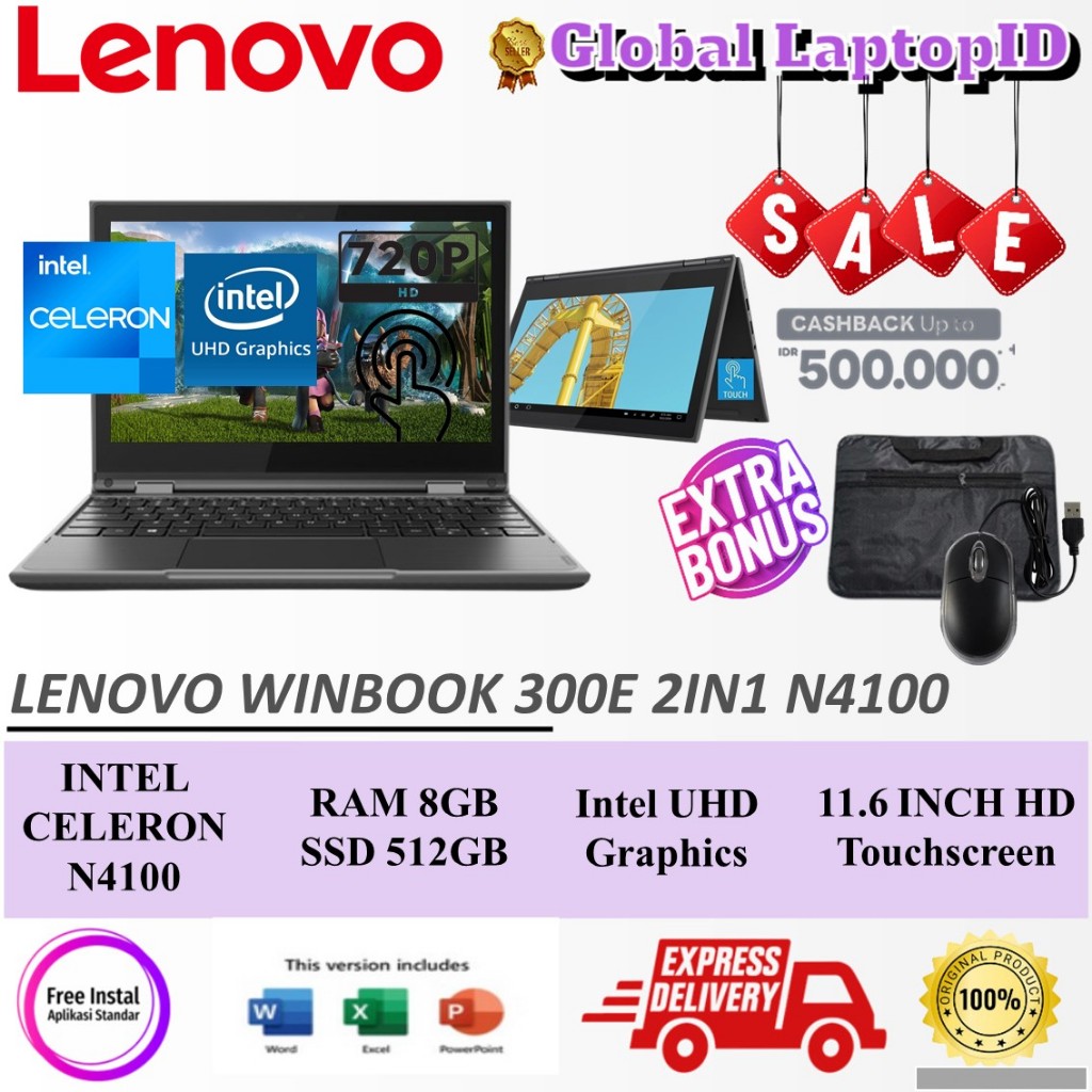 Jual Laptop 2in1 Lenovo WINBOOK 300E Intel Celeron N4100 RAM 8GB 512GB ...