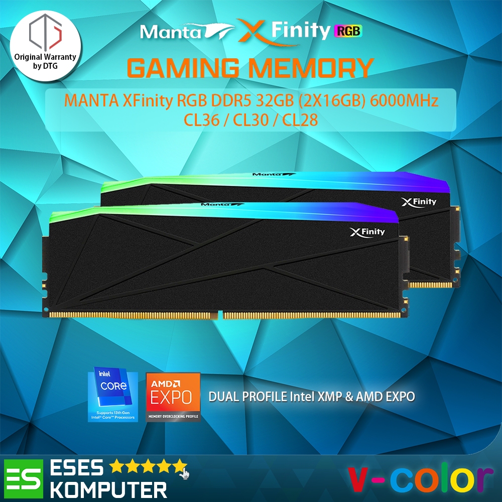 Jual RAM v-color DDR5 MANTA XFINITY RGB 32GB (2x16GB) 6000MHz XMP EXPO ...
