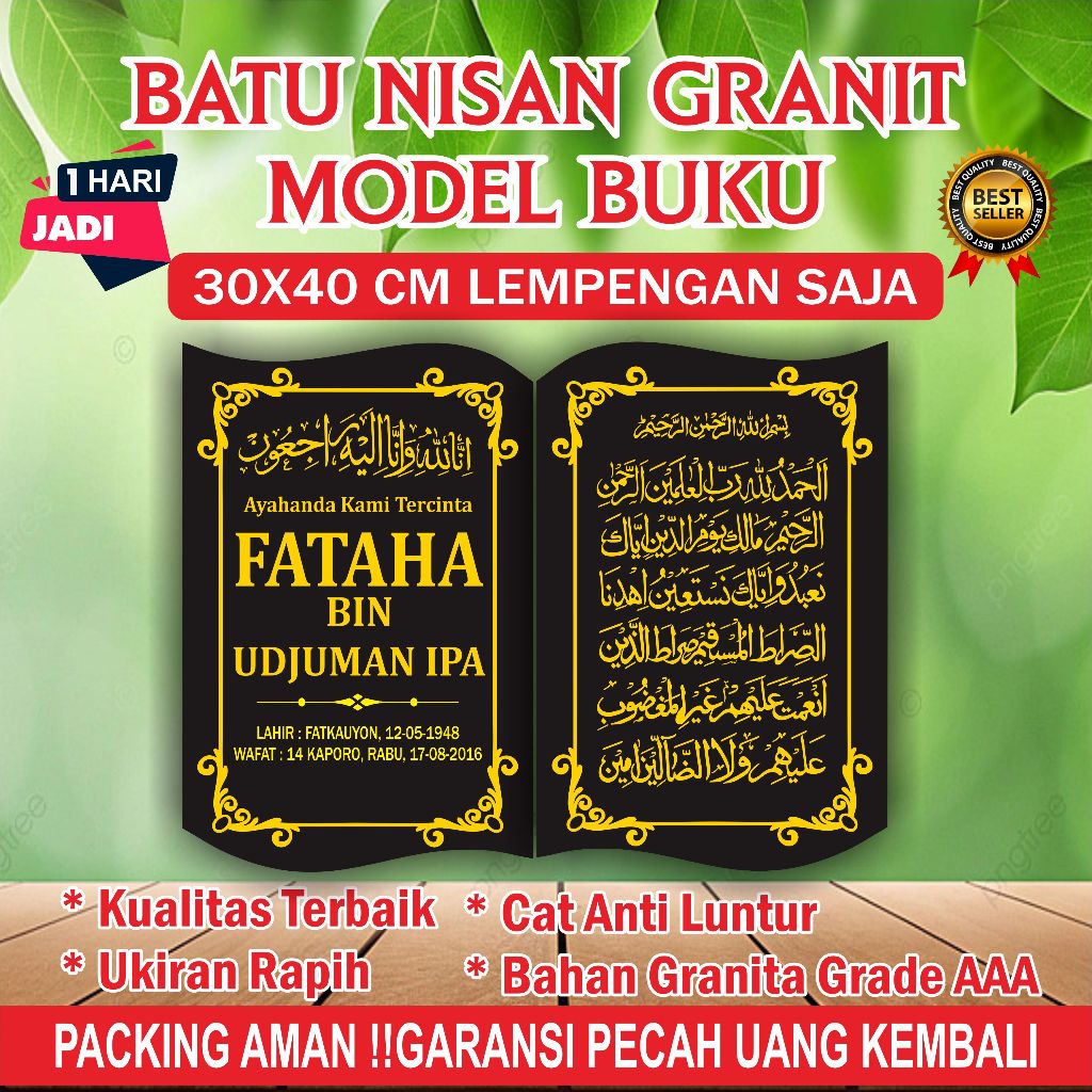 Jual BATU NISAN GRANIT MODEL BUKU 40x30 TERLARIS + Free packing ...