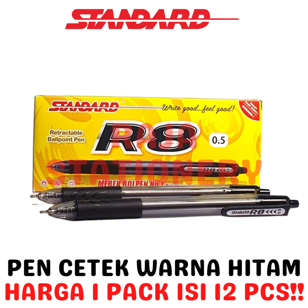 Jual STANDARD R8 0.5 BALL PEN BLACK CLICKER HITAM BOLPEN PENA PEN R8 ...