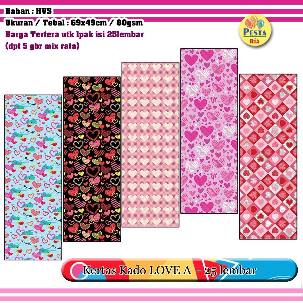 Jual Murah!! (1Set isi 25lmbr) Kertas kado motif LOVE A, kertas kado ...