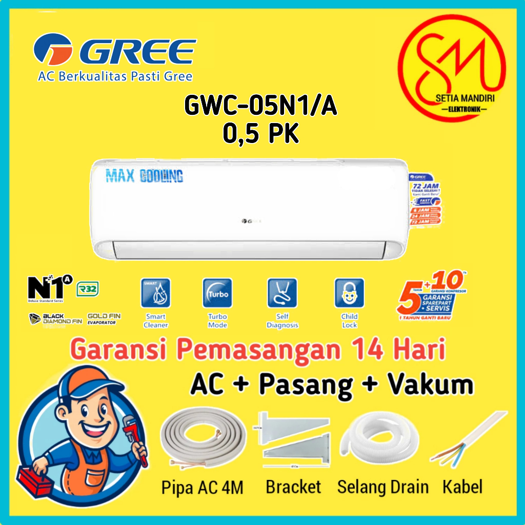 Jual GREE AC DELUXE STANDARD N1 Series - 1/2PK - GWC-05N1 - KOMPRESSOR ...