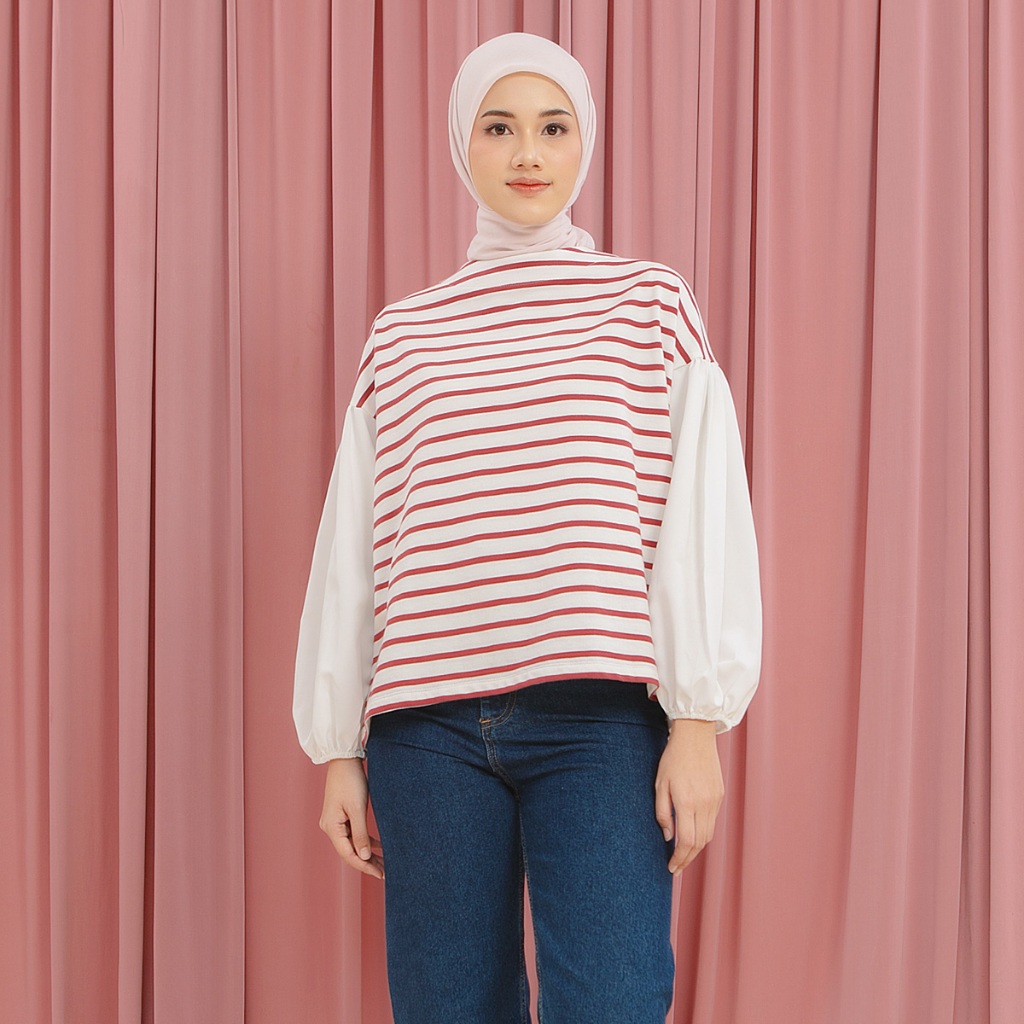 Jual HijabChic Sandy Cherry Red Stripe Top - Atasan Kaos Muslim Simple ...