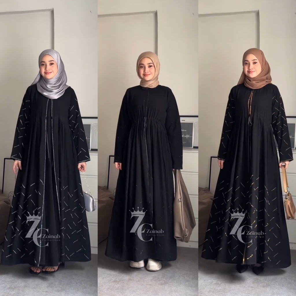 Jual New Abaya Hanuna hitam Turkey gamis Syari Muslimah bahan jetblack hitam kombinasi mata mata ...