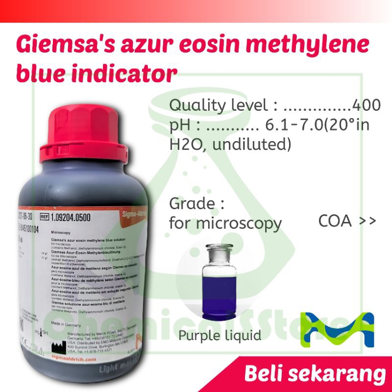 Jual Giemsa | Larutan gimsa | Giemsa solution | 1.09204.500 | 109204 | for microscopy merk 500ml ...
