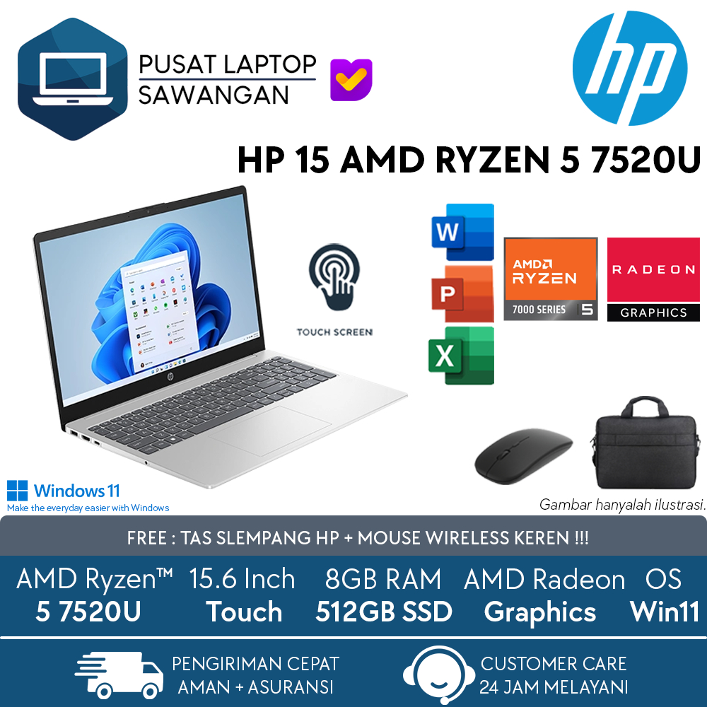 Jual Laptop HP 15 AMD Ryzen 5 7520U 8GB DDR5 1TB SSD Windows 11 15.6 ...