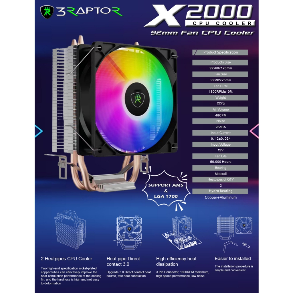 Jual FAN PROCESSOR GAMING X2000 UNIVERSAL PLATFORM - CPU COOLER - ARGB ...
