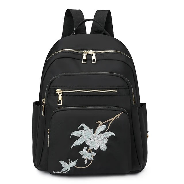 Jual Tas Ransel Hitam dengan Hiasan Bunga TAS RANSEL NYLON WATERPROOF ...