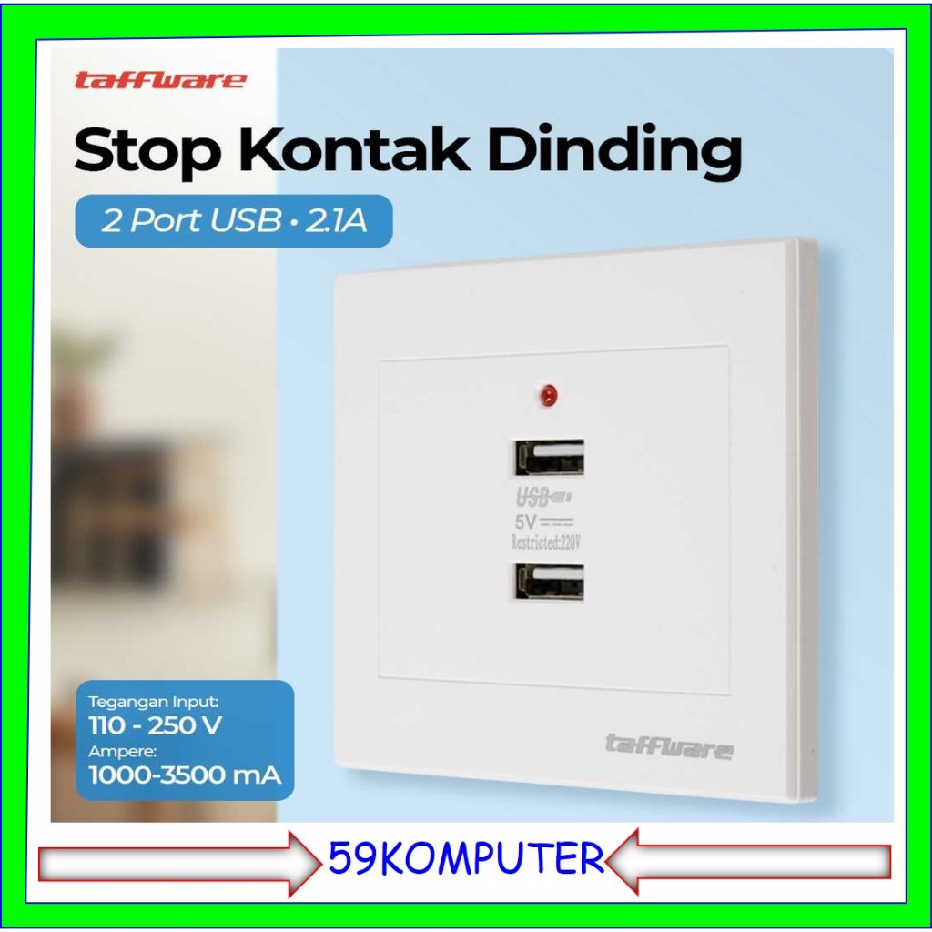 Jual Stop Kontak Dinding USB 2 Port Terminal Colokan Dinding USB Socket ...