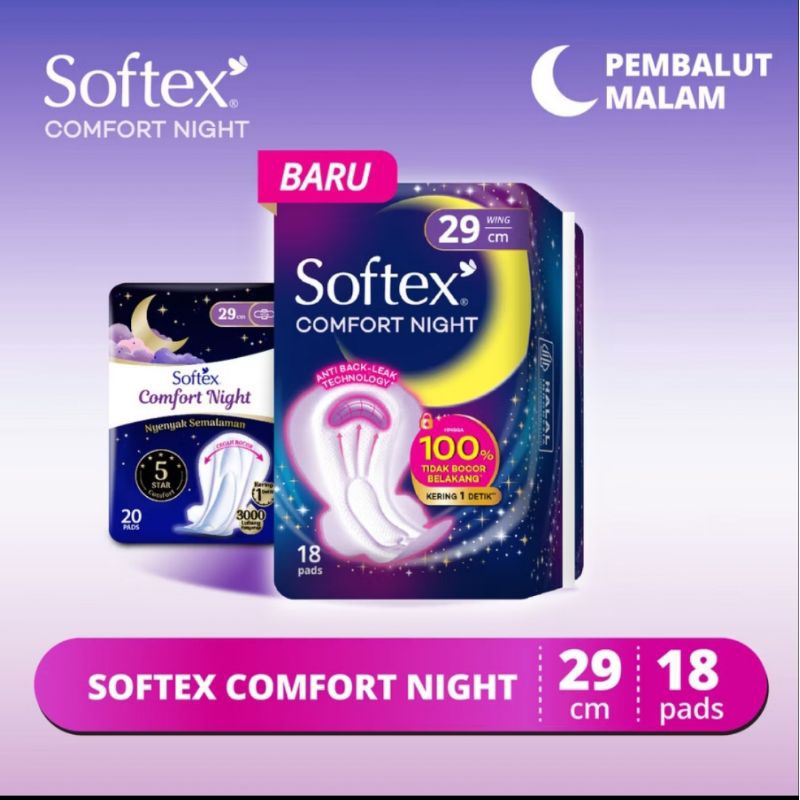 Jual SOFTEX Comfort Night 29cm Isi 18 Pads | Shopee Indonesia