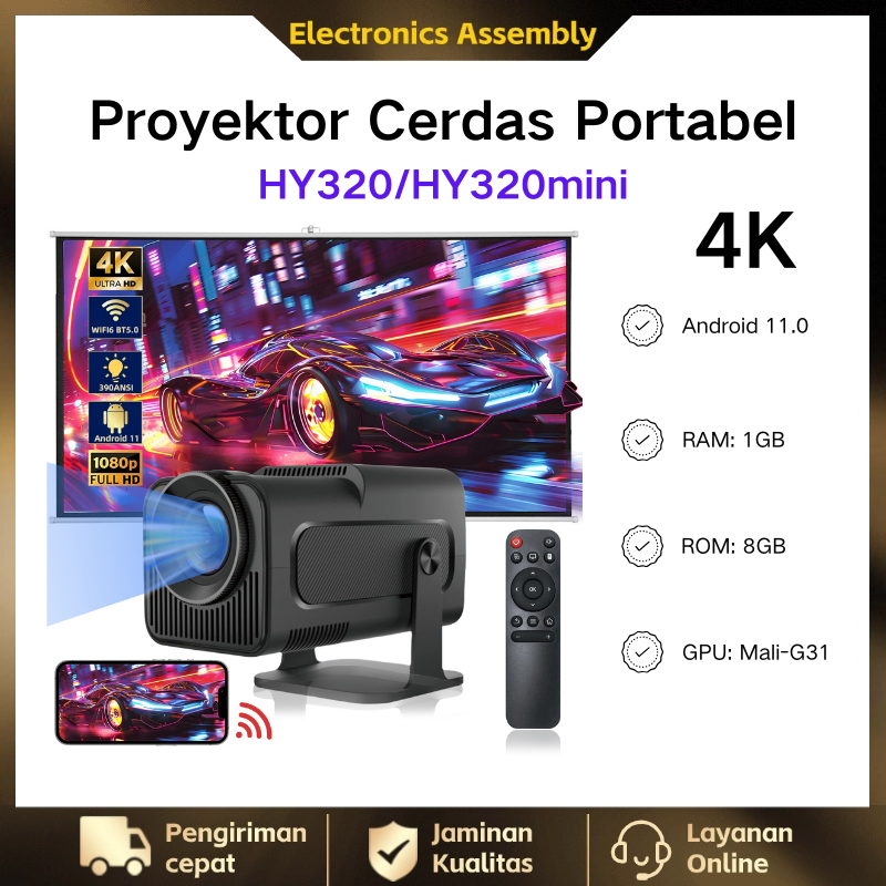 Jual Proyektor HY320/HY320min Android 11.0 1080p 10000 Lumens WiFi 6 ...