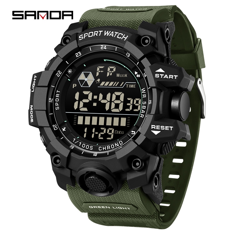 Jual SANDA 6229 Jam Tangan Pria Digital Sport EL Backlight Tali Rubber ...