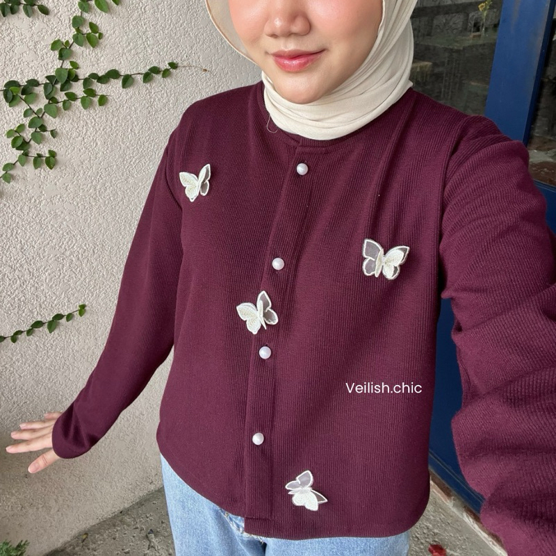 Jual Butterfly Cardy | crop cardy | knit top aesthetic | Shopee Indonesia