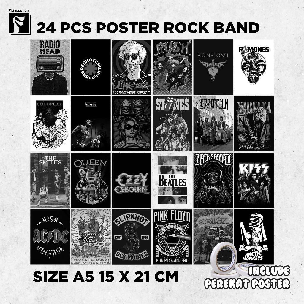Jual Poster Band Rock - 24 Lembar - Ukuran A5 - Bisa Reqeust - Free ...