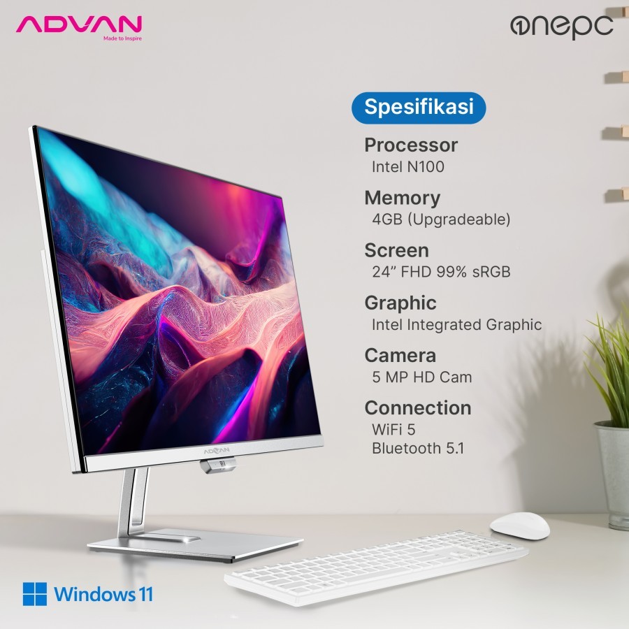 Jual Advan All In One PC AIO OnePC Intel N100 4GB/128GB Windows 11 ...